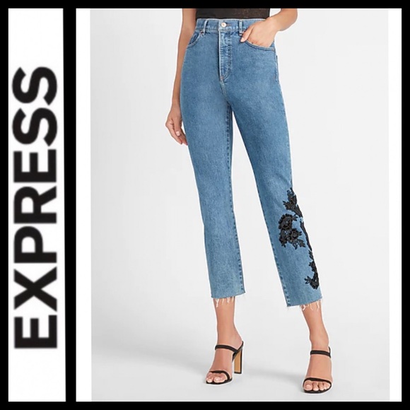 Express | Jeans | Nwt Super High Rise Black Lace Raw Trim Jeans | Poshmark